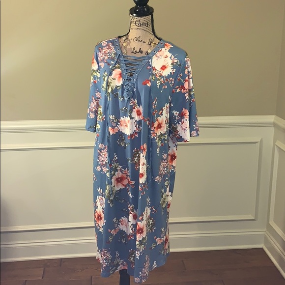 ODDY | Dresses | Oddy Floral Pattern Laceup Short Sleeve Dress Nwt ...